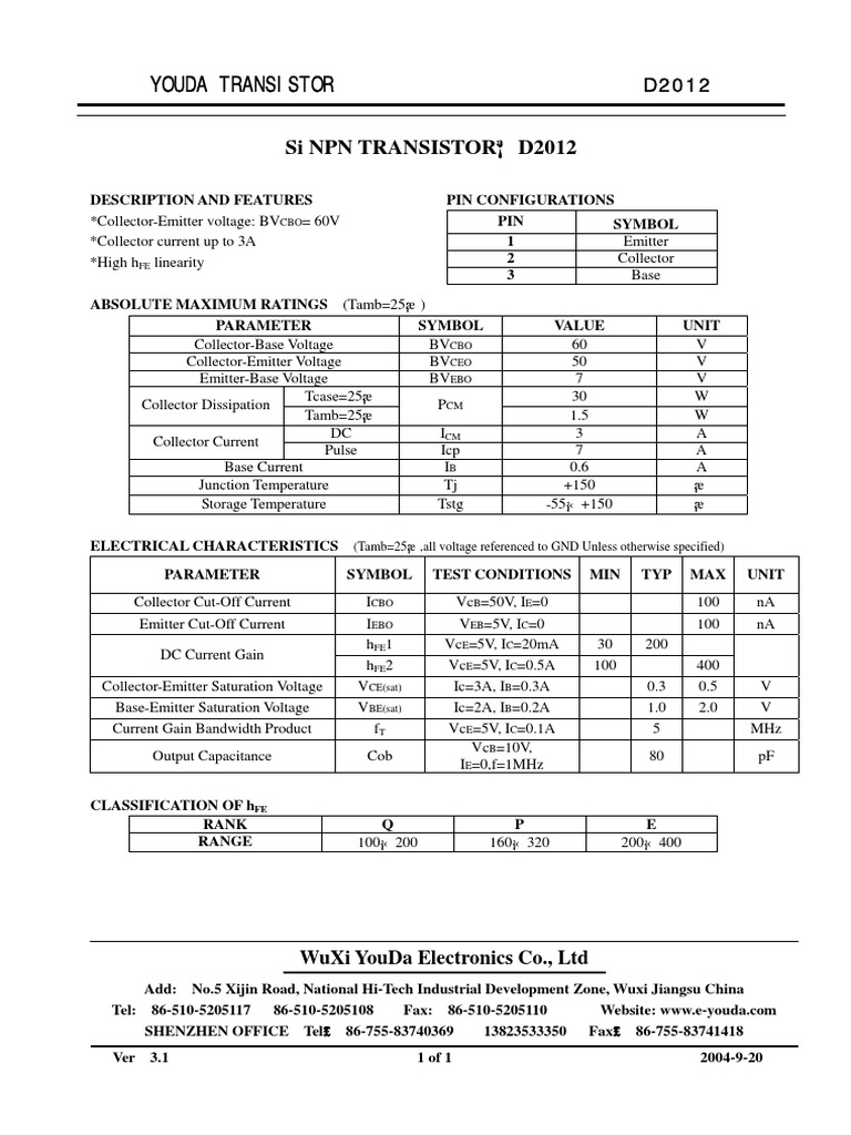 Transistor D2012 PDF | PDF