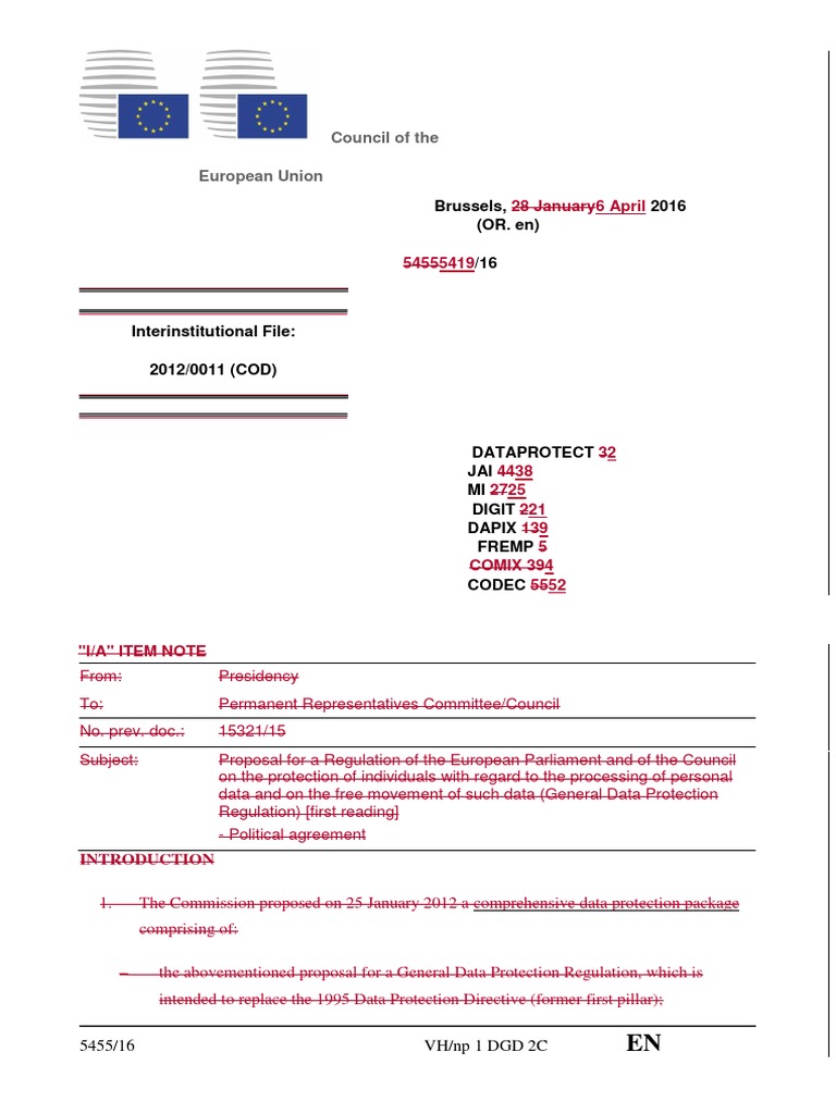 GDPR Blackline: Comparison of 12/15 and 4/16 Versions. | PDF ...