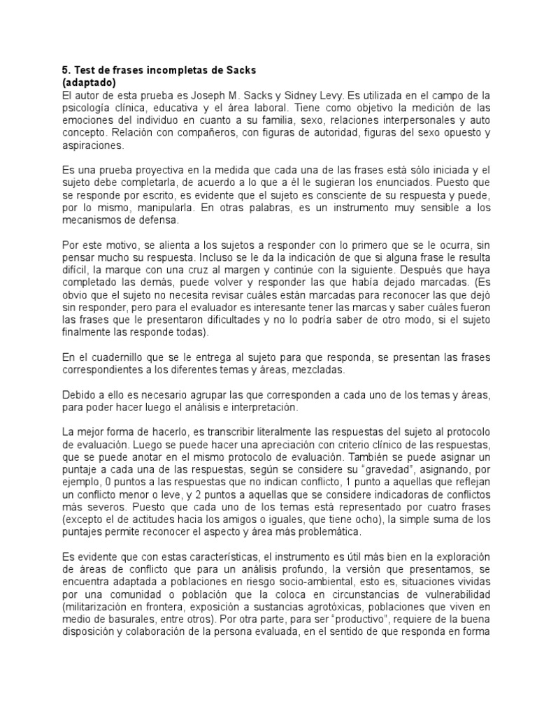 Test Sacks Resumen | PDF | Depresión (estado de ánimo) | Trastorno ...
