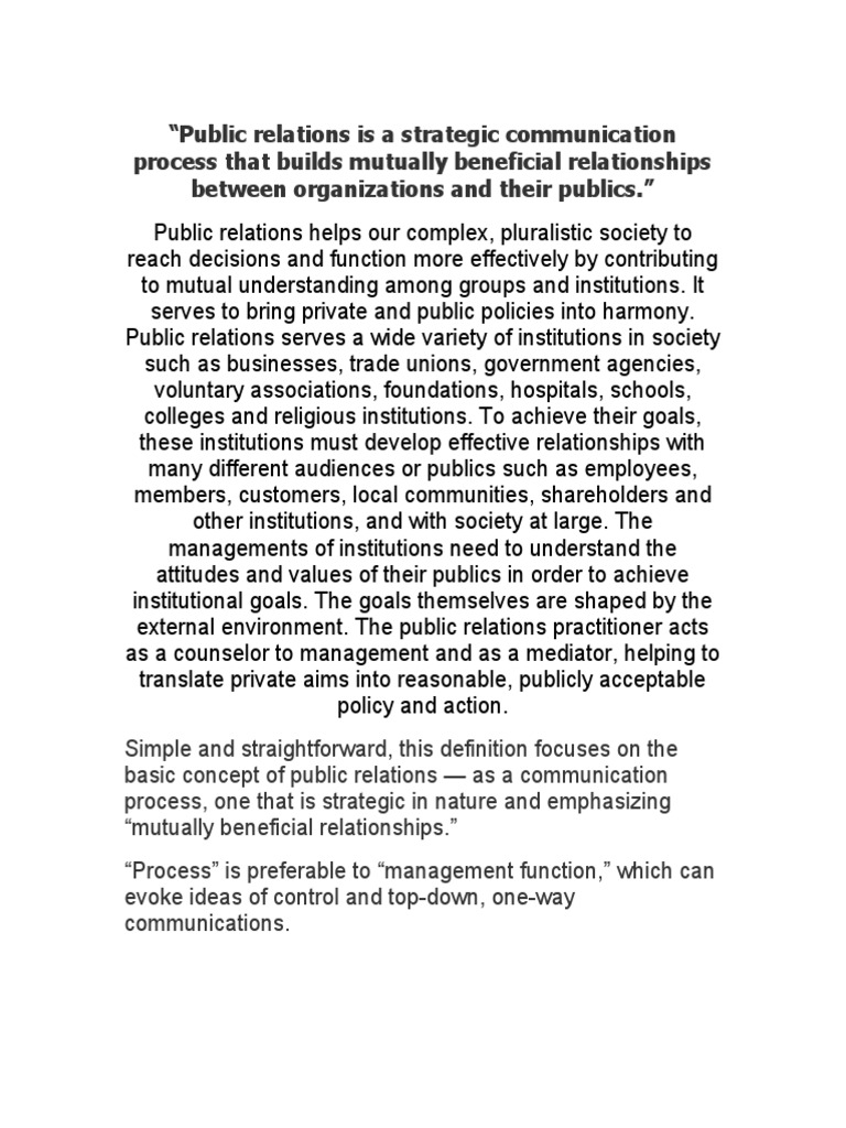Public Relations Is A Strategic Communication Process That Builds ...