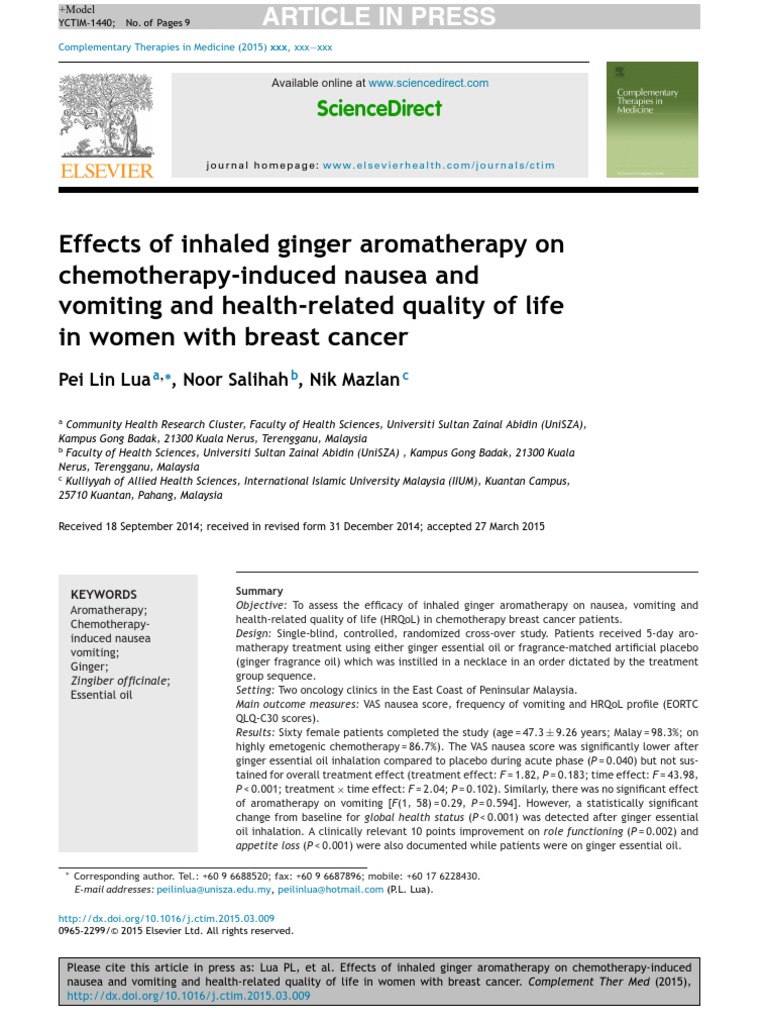Effects of Inhaled Ginger Aromatherapy On Chemotherapy-Induced Nausea ...