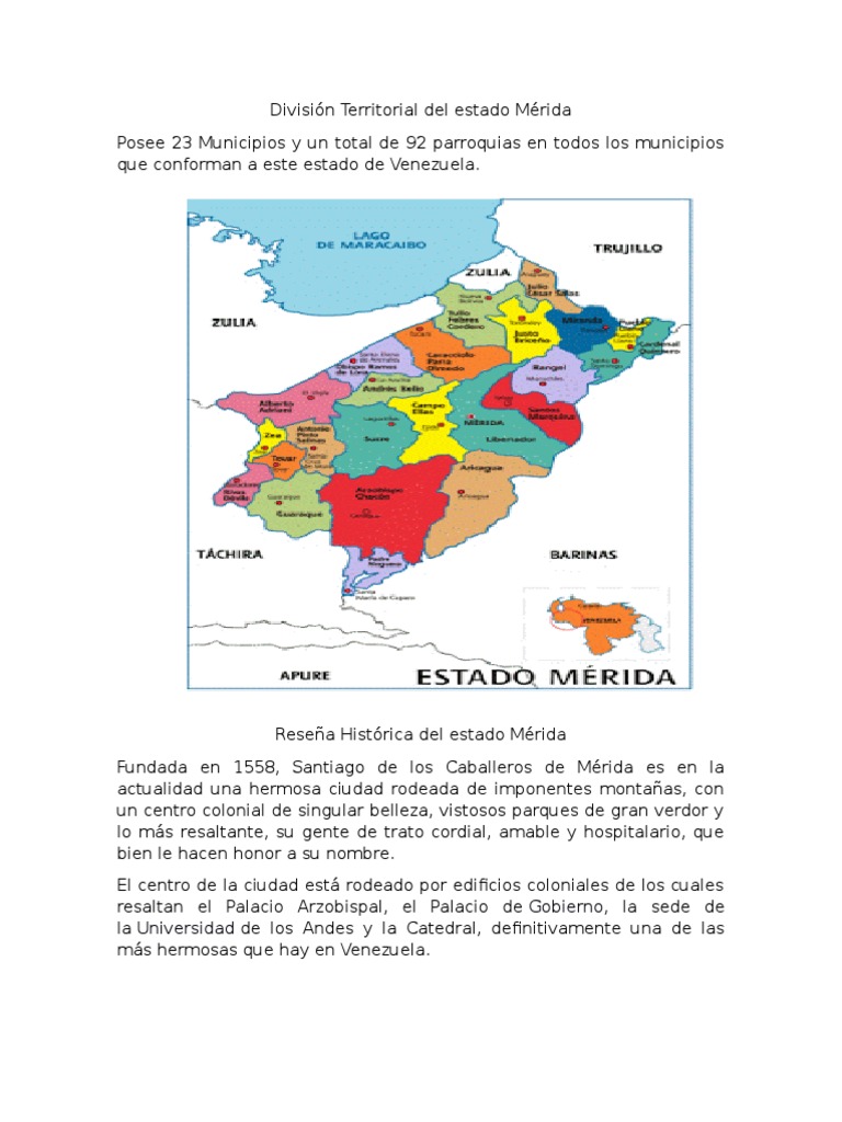 División Territorial Del Estado Mérida | Venezuela | Andes