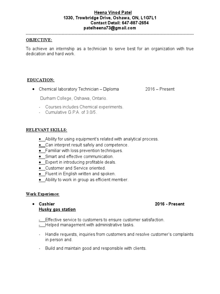 Heena Patel: Chemical Technician Intern | PDF | Career & Growth