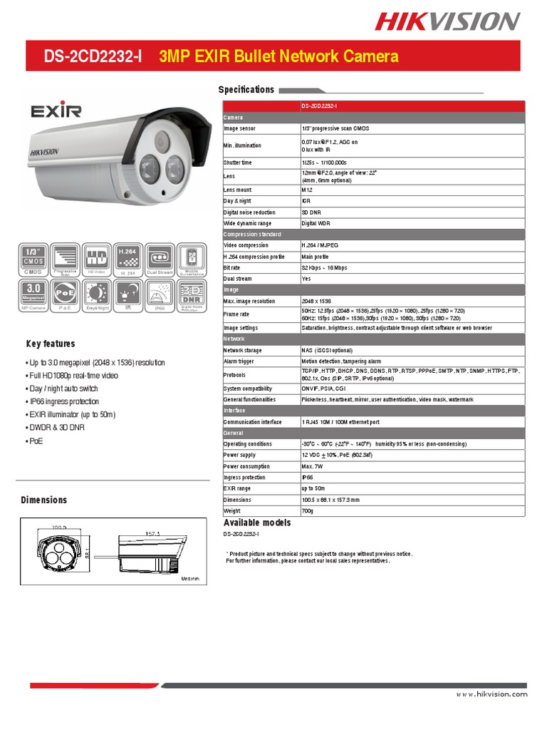 3MP EXIR Bullet Network Camera Specs | PDF