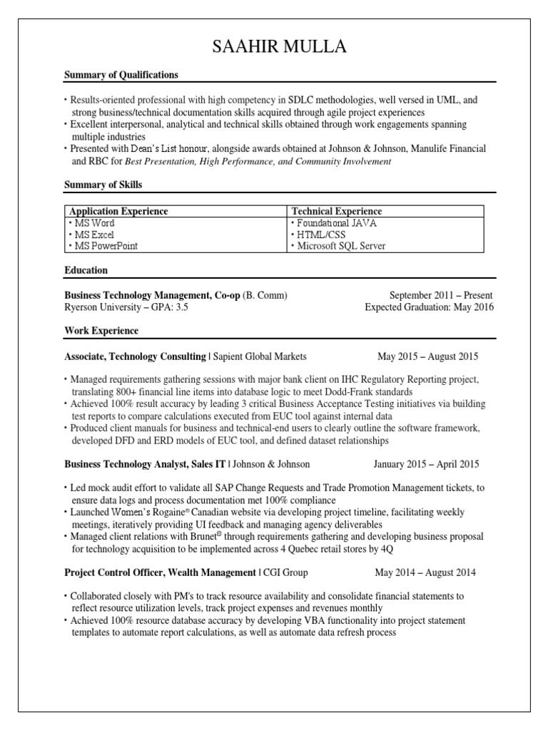 Mulla Saahir - Chronological Resume-2 | PDF | Databases | Microsoft Excel