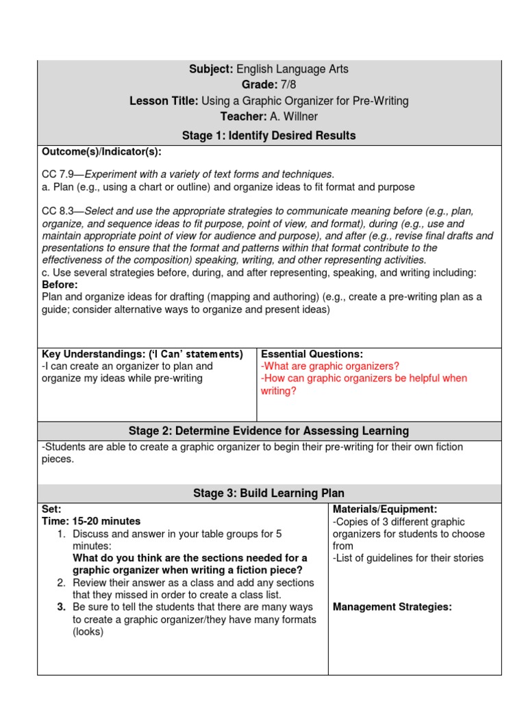 Grade 7/8 Pre-Writing with Graphic Organizers | PDF | Pedagogy | Semiotics