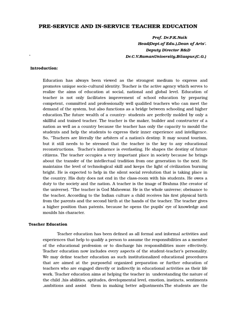 Pre&in-Service Teacher Education | PDF | Teacher Education | Teachers