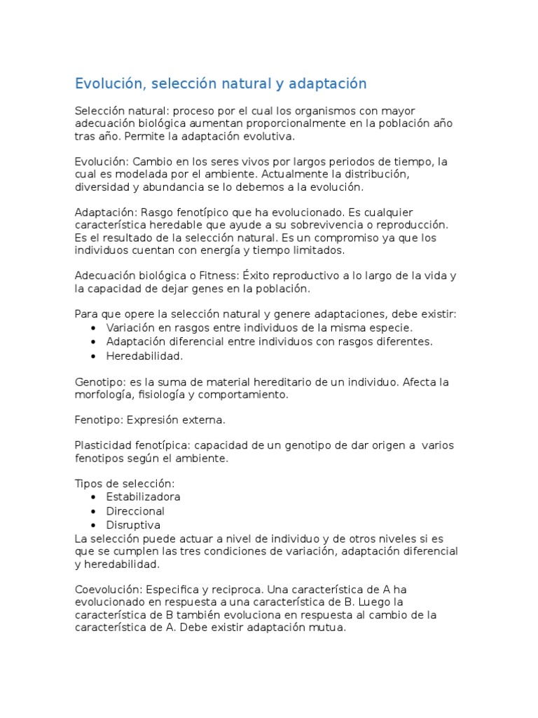 Resumen I1 | PDF | Adaptación | Seleccion natural
