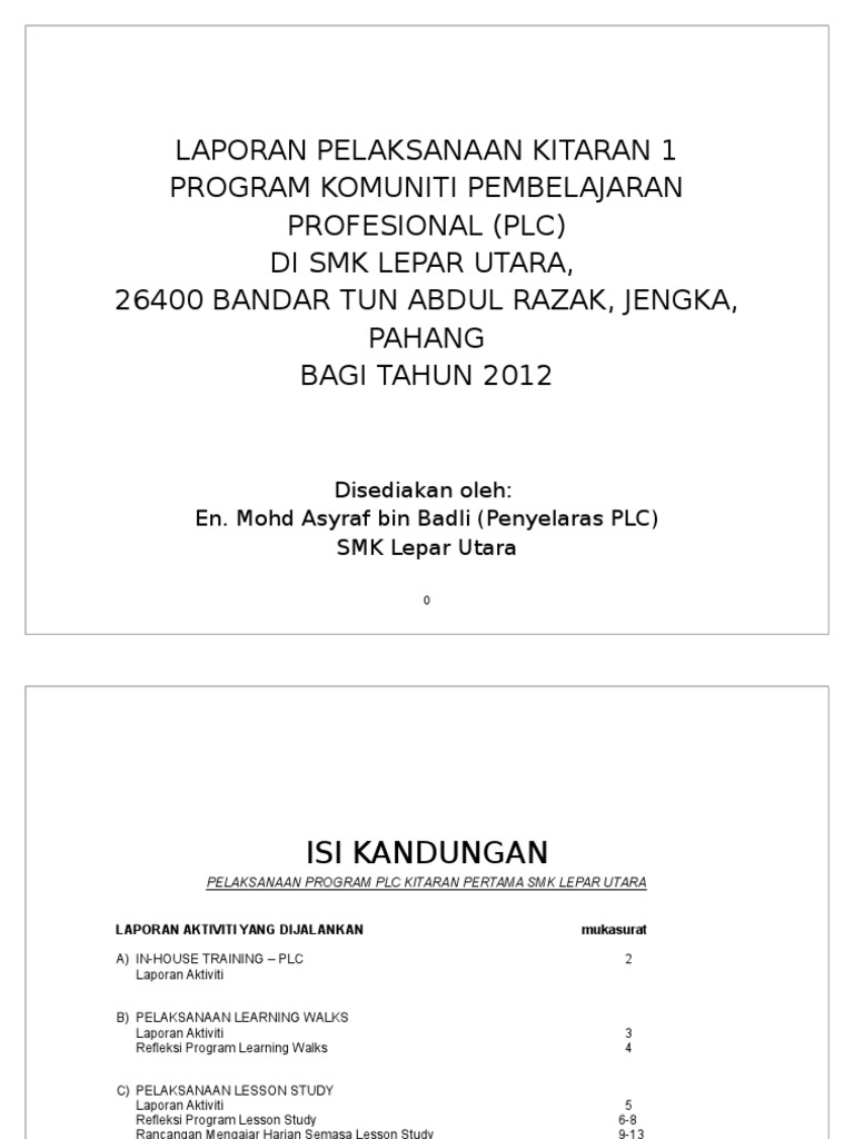 Laporan Pelaksanaan Program PLC 2012 Smklu | PDF
