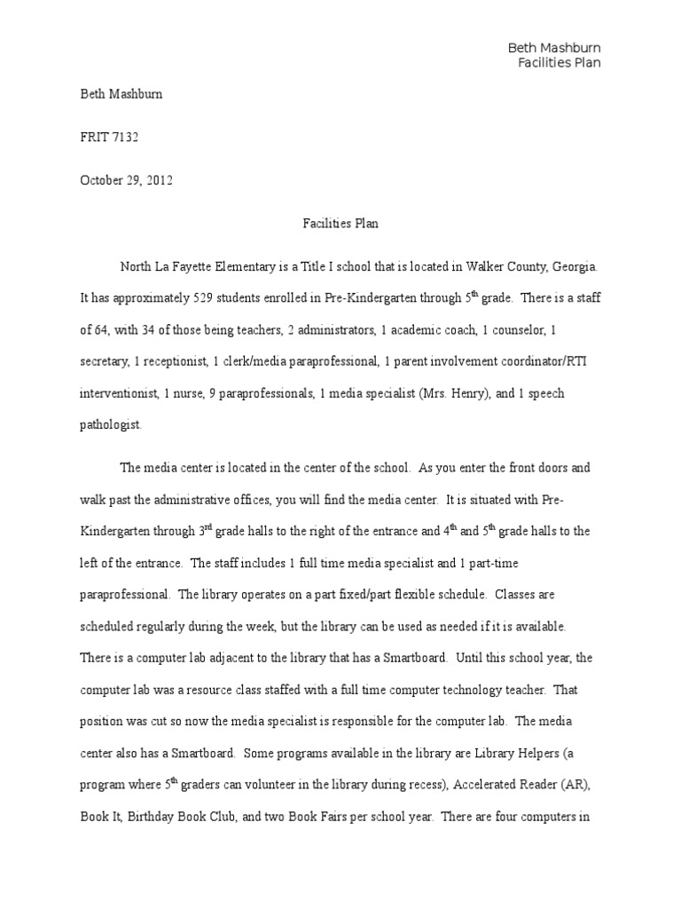 Beth Mashburn Facilities Plan | PDF | Libraries | Teachers
