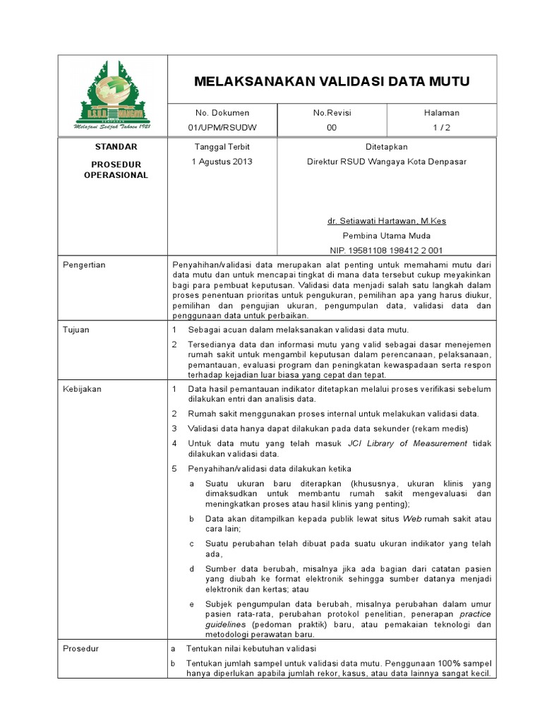 Spo Validasi Data Mutu | PDF