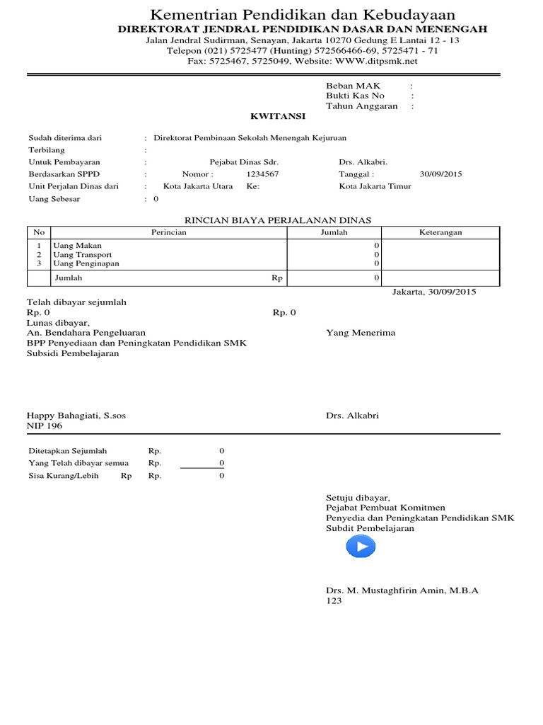 Kwitansi Pembayaran Dinas SMK | PDF | Pengelolaan Keuangan & Uang ...