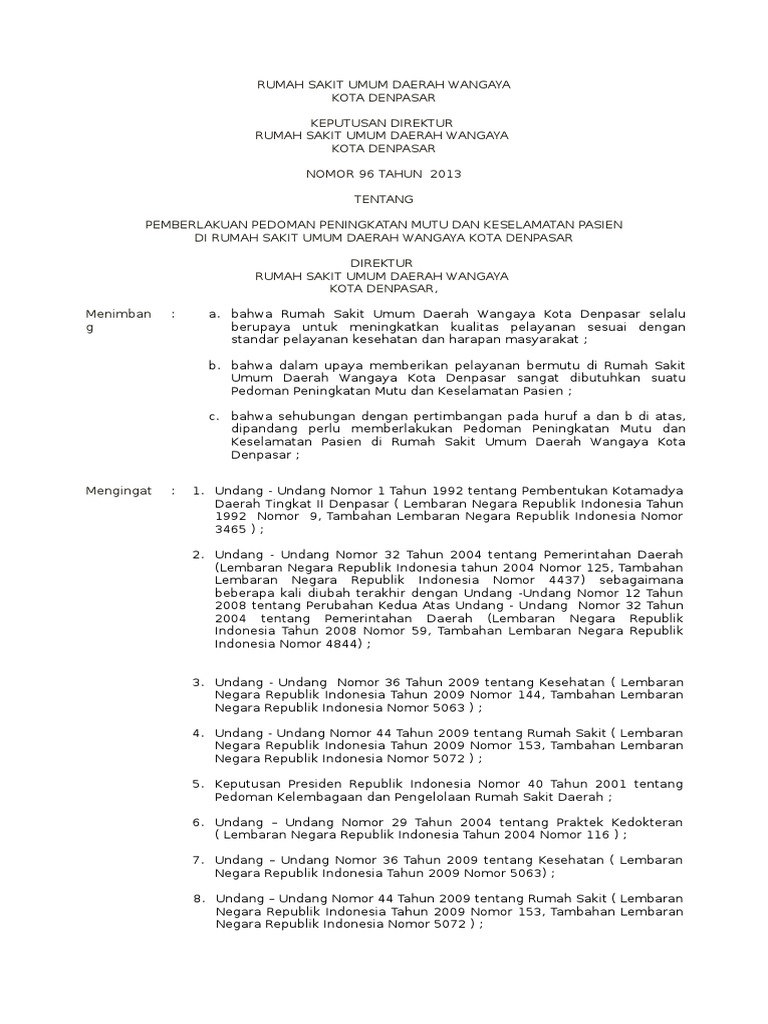 SK Pemberlakuan Pedoman PMKP | PDF