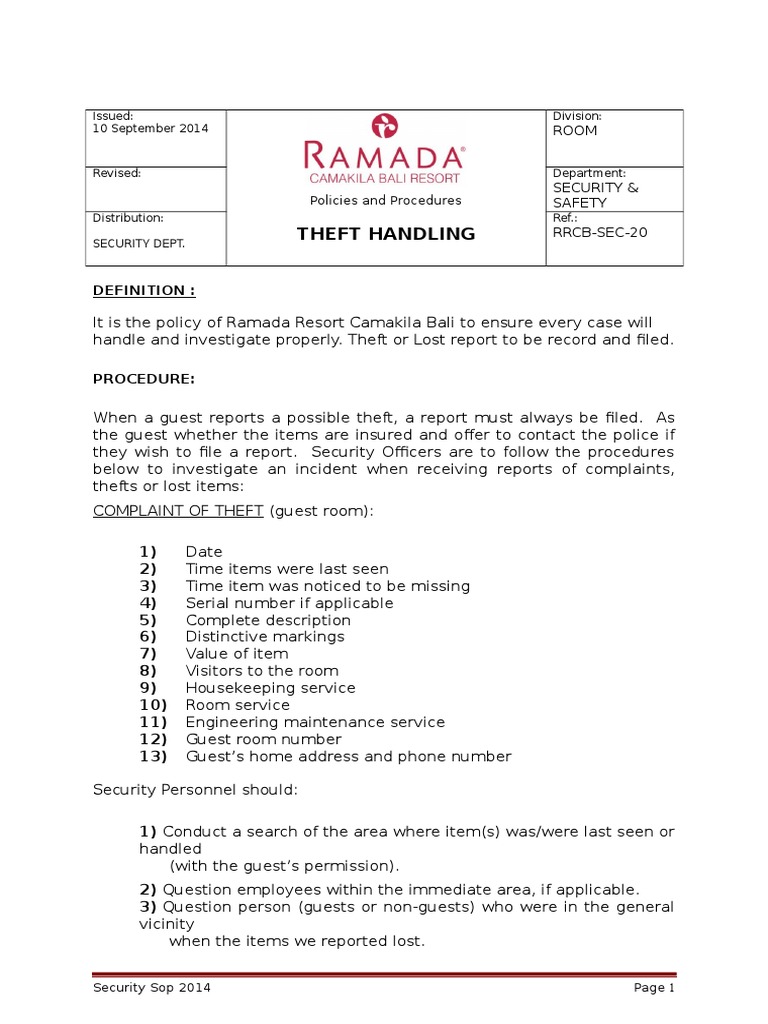 Theft Handling - Sop.20 | PDF | Surveillance | Police