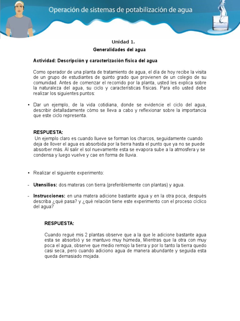 Actividad de Aprendizaje Unidad 1-Descripcion y Caracterizacion Fisica Del Agua | PDF | Lluvia ...