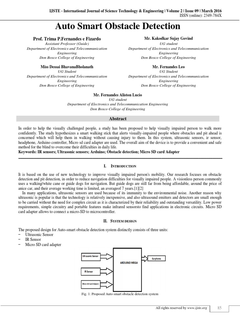 Auto-Smart Obstacle Detection | PDF | Infrared | Ultrasound