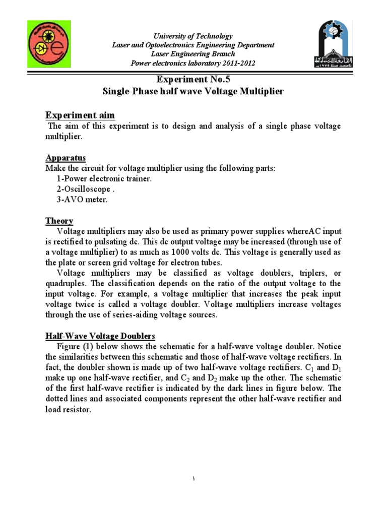 Single Phase Half Wave Voltage Multiplier PDF | PDF | Rectifier | Power Electronics