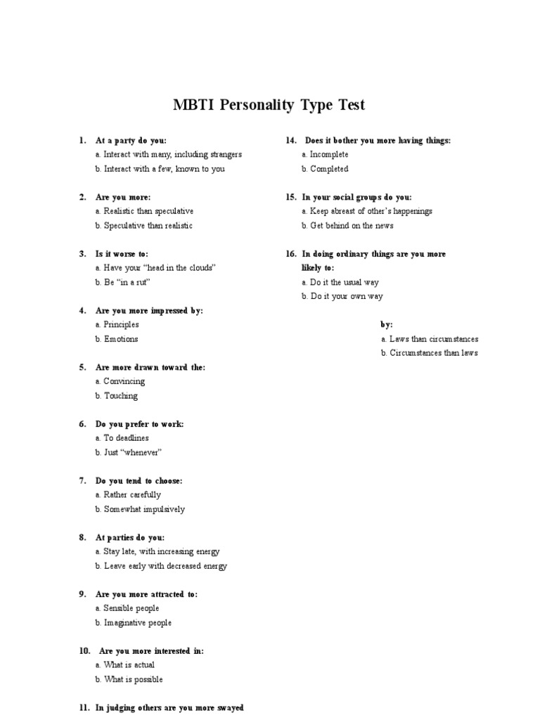 MBTI Questionnaire and Answers | PDF | Psychological Concepts | Science