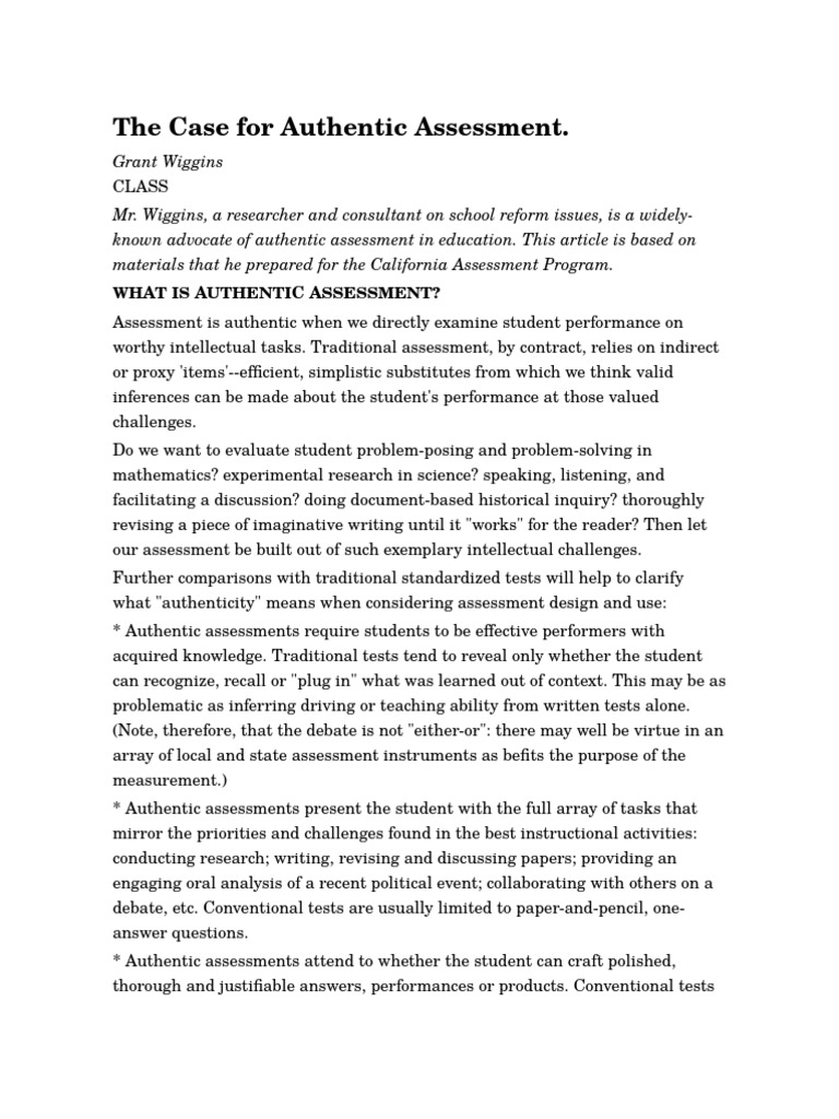 The Case for Authentic Assessment | Educational Assessment | Test ...