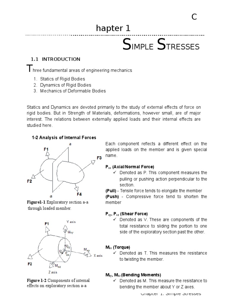 Chapter 1 - Simple Stresses | Stress (Mechanics) | Strength Of Materials