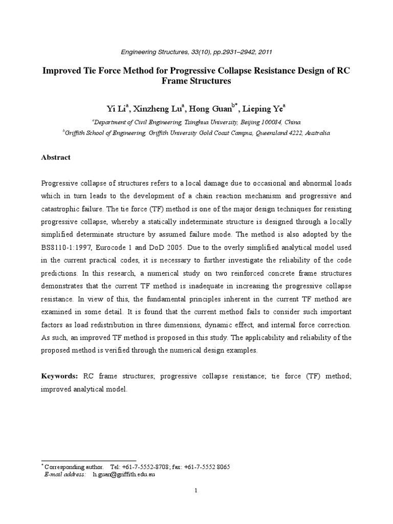 Improved Tie Force Method For Progressive Collapse Resistance Design of ...