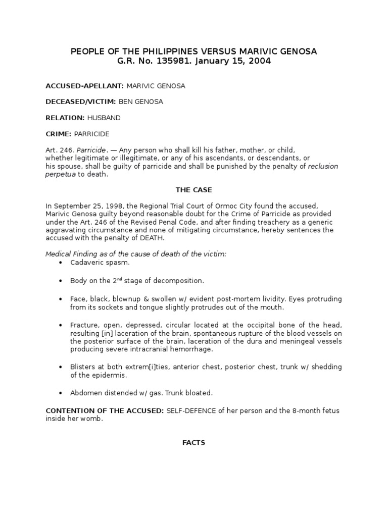 People Vs Marivic Genosa | PDF | Self Defense | Domestic Violence