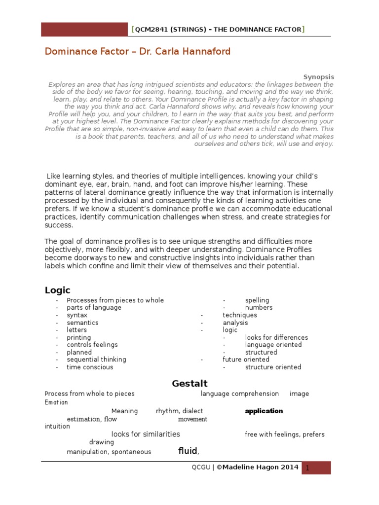 The Dominance Factor | PDF | Cerebral Hemisphere | Thought