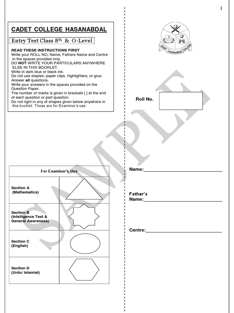 Cadet college entry test preparation sample papers questions | Test ...