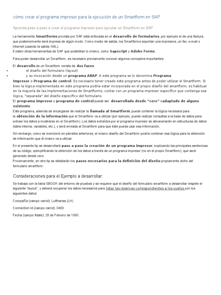 Cómo Crcómo Crear El Programa Impresor para La Ejecución de Un Smartform en SAPear El Programa ...