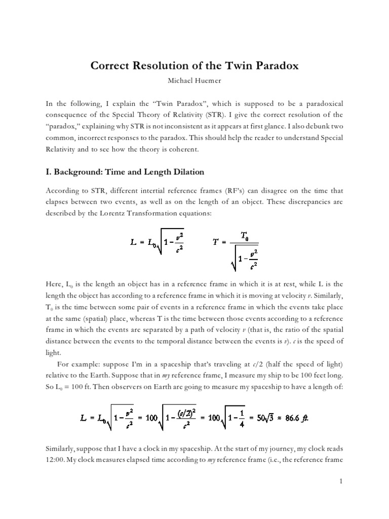 Twin Paradox Explained | PDF | Special Relativity | Time