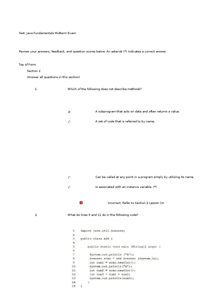 Java Fundamentals Midterm Exam Review | PDF | Method (Computer ...