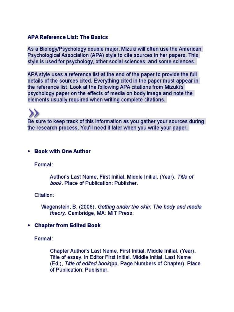 APA Reference List | Download Free PDF | Body Image | Citation