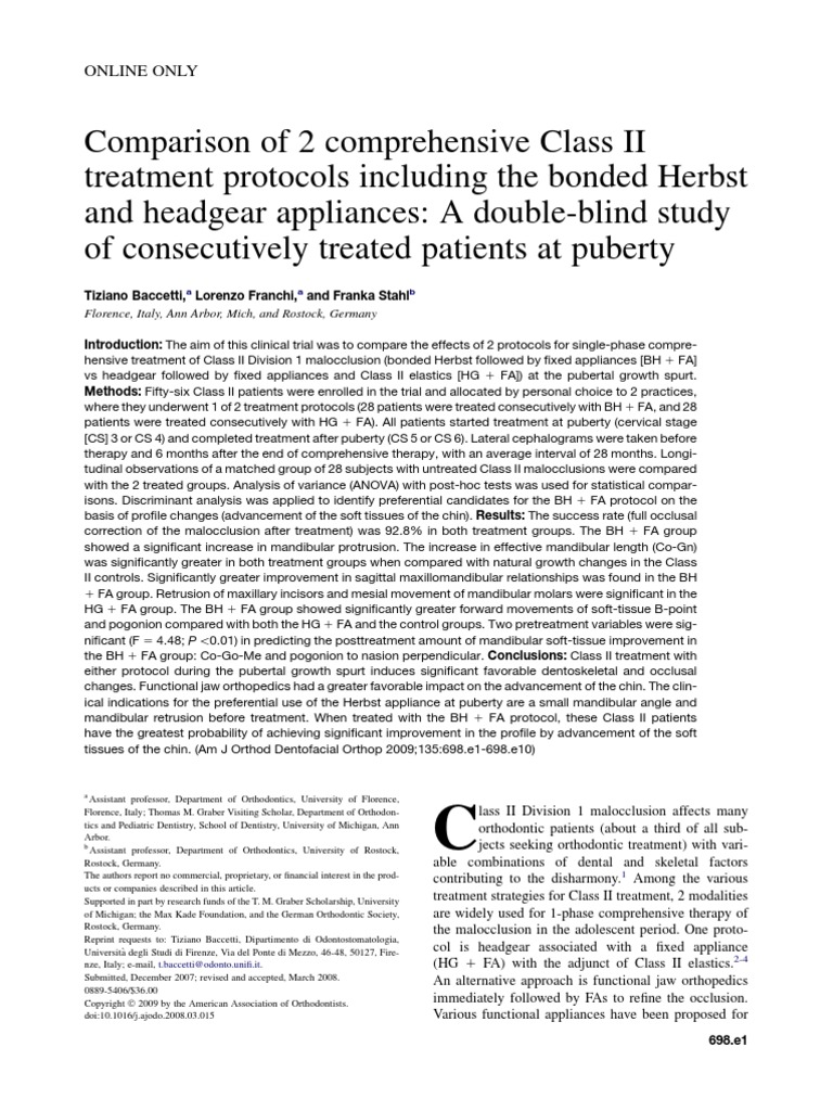 Comparison of 2 Comprehensive Class II Treatment Protocols Bonded ...