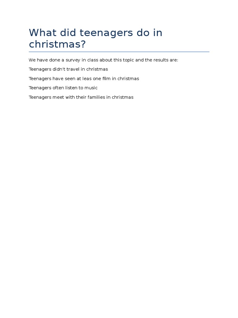 Teenagers' Christmas Activities Survey | PDF