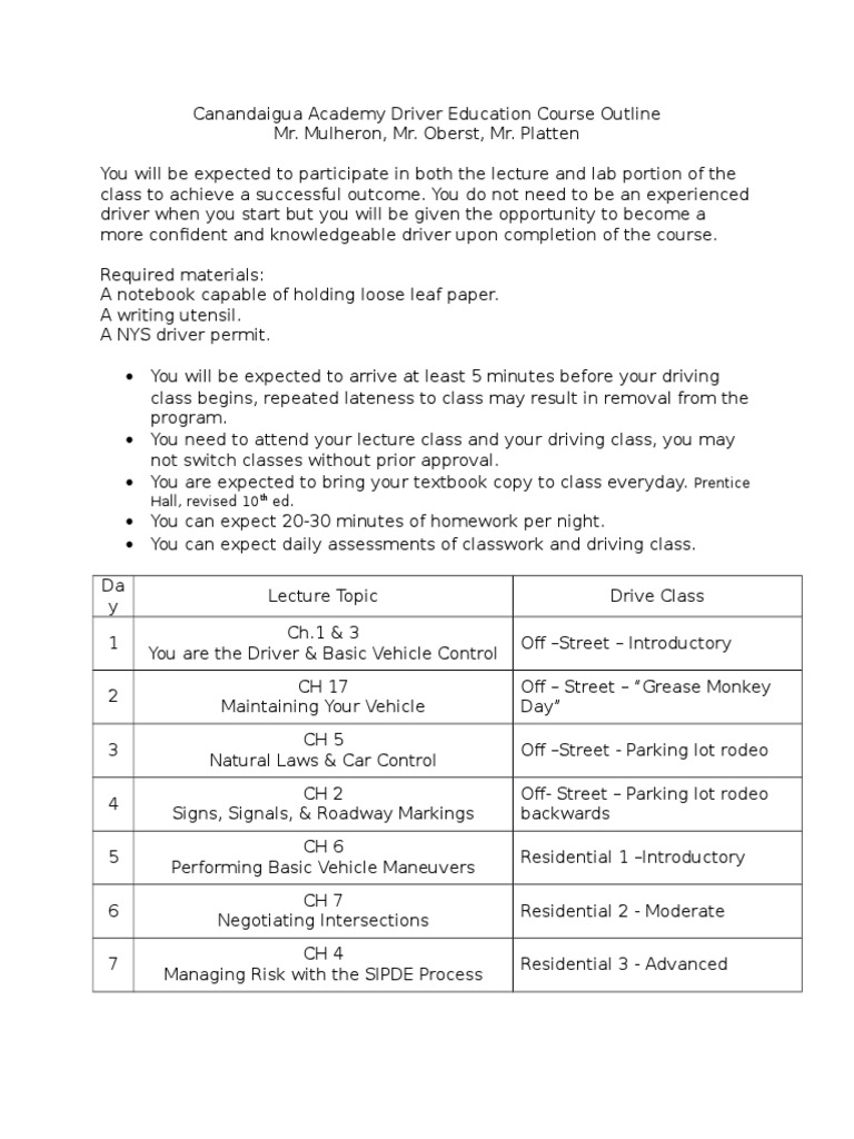 Canandaigua Academy Driver Ed Outline | PDF