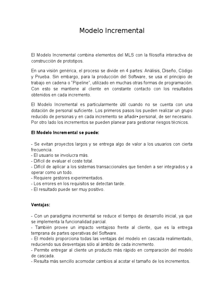 Modelo Incremental | PDF | Proceso de desarrollo de software | Software