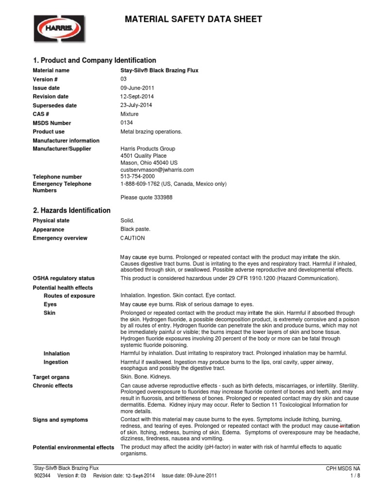 Stay Silv Black Brazing Flux | PDF | Superfund | Dangerous Goods