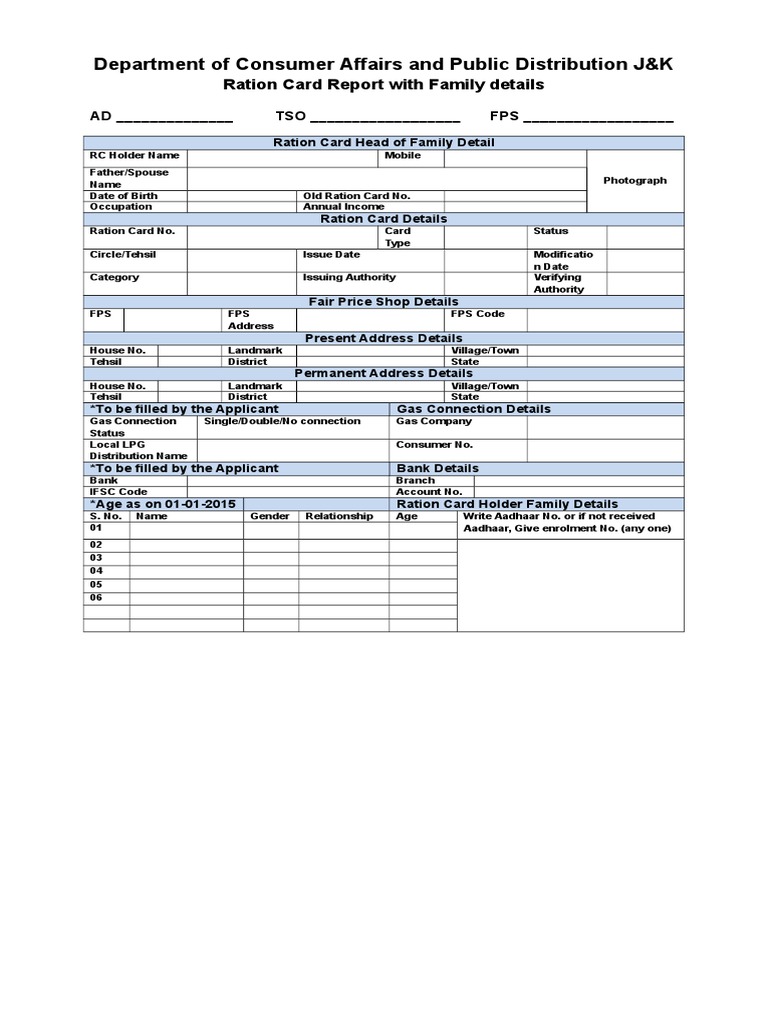 Department of Consumer Affairs and Public Distribution J&K: Ration Card ...
