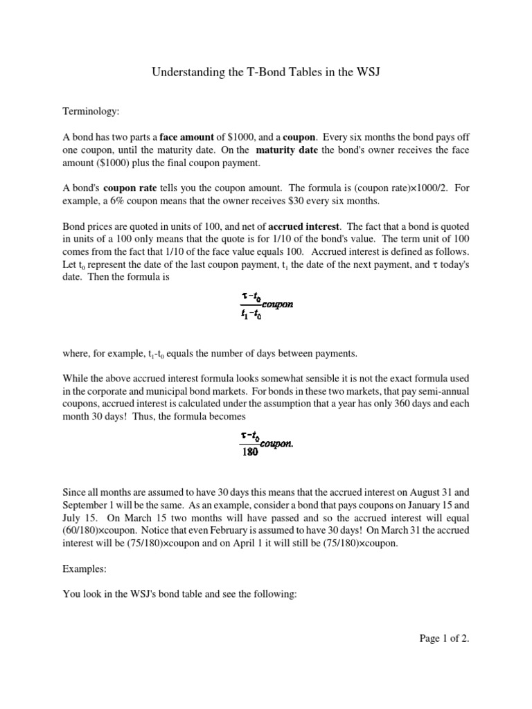 Understanding The T-Bond Tables in The WSJ | PDF | Coupon (Bond ...