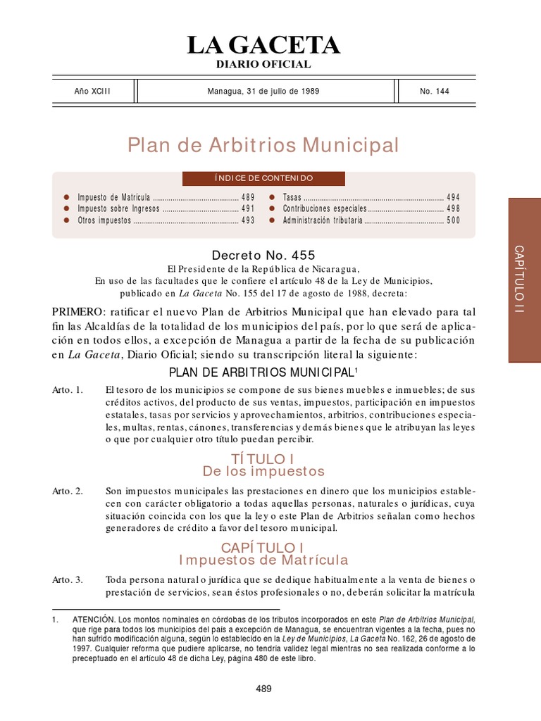 Planes de Arbitrio Municipal | Alcalde | Impuestos