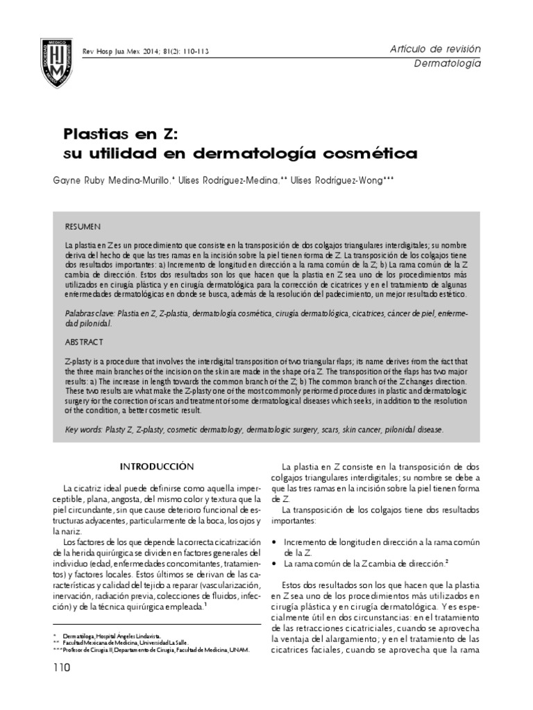 Utilidad de la Plastia en Z en Dermatología | PDF | Cicatriz | Cirugía