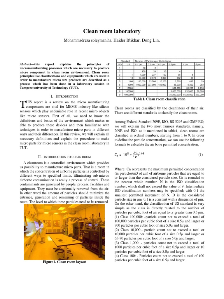 Clean Room Laboratory Report | PDF | Photolithography ...