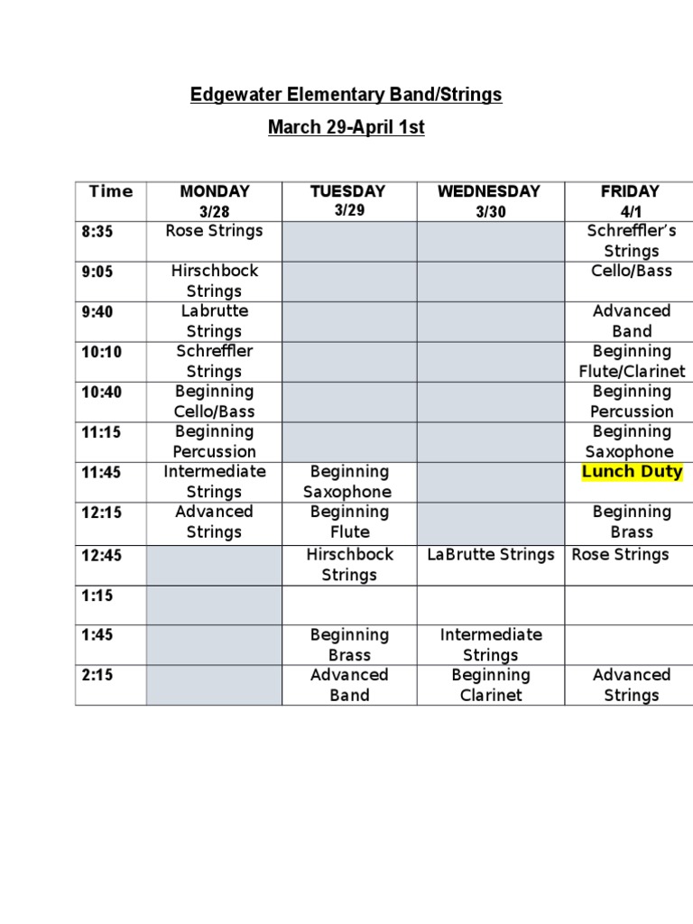 Edgewater Band/Strings Schedule | PDF