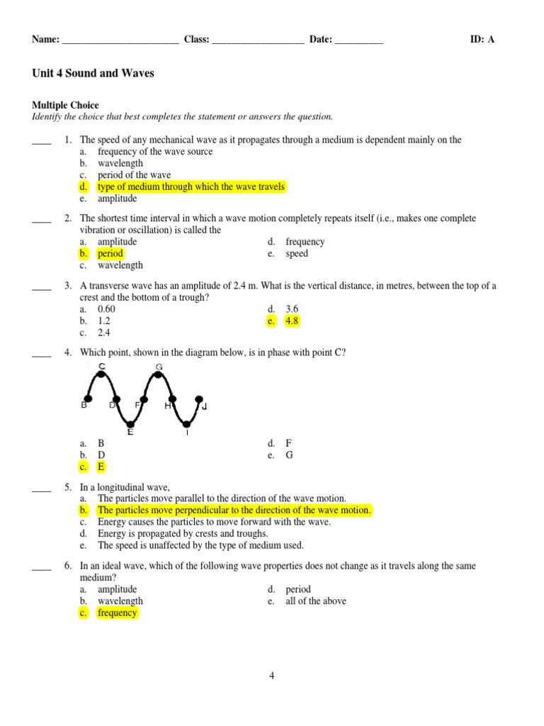 Sound and Waves Unit 4 Assessment | PDF | Waves | Frequency