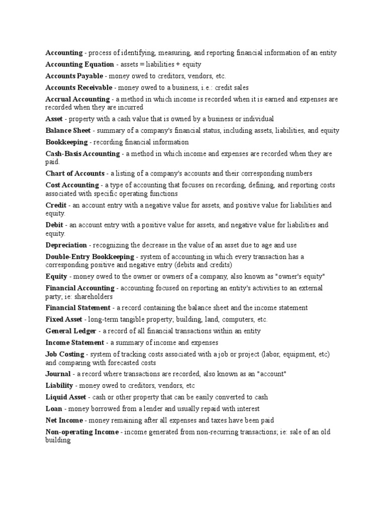 Accounting Terms | PDF | Debits And Credits | Bookkeeping