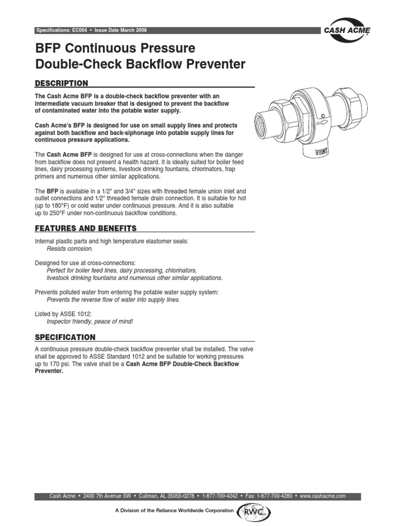 BFP Continuous Pressure Double-Check Backflow Preventer: Description ...