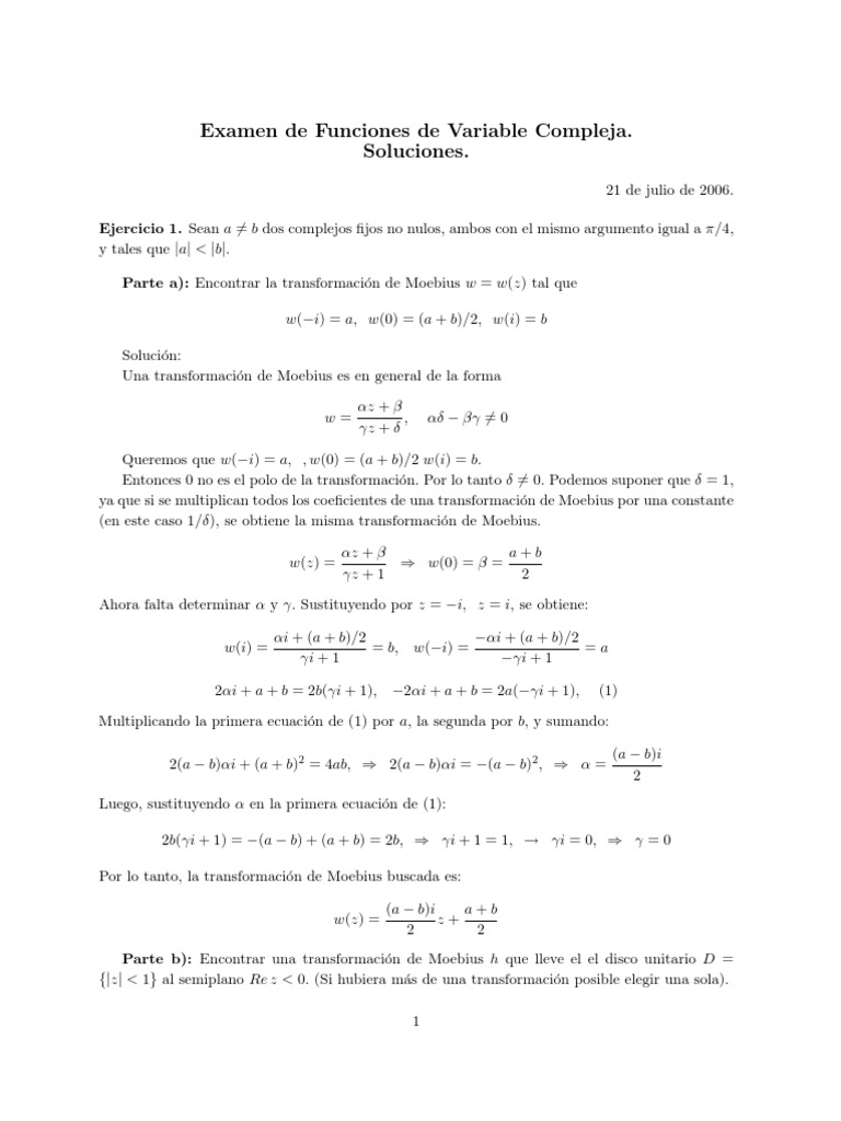 Examen Variable Compleja (Solucion) | PDF | Línea (geometría) | Análisis complejo