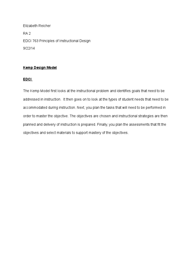 Kemp Design Model for Instructional Design | PDF