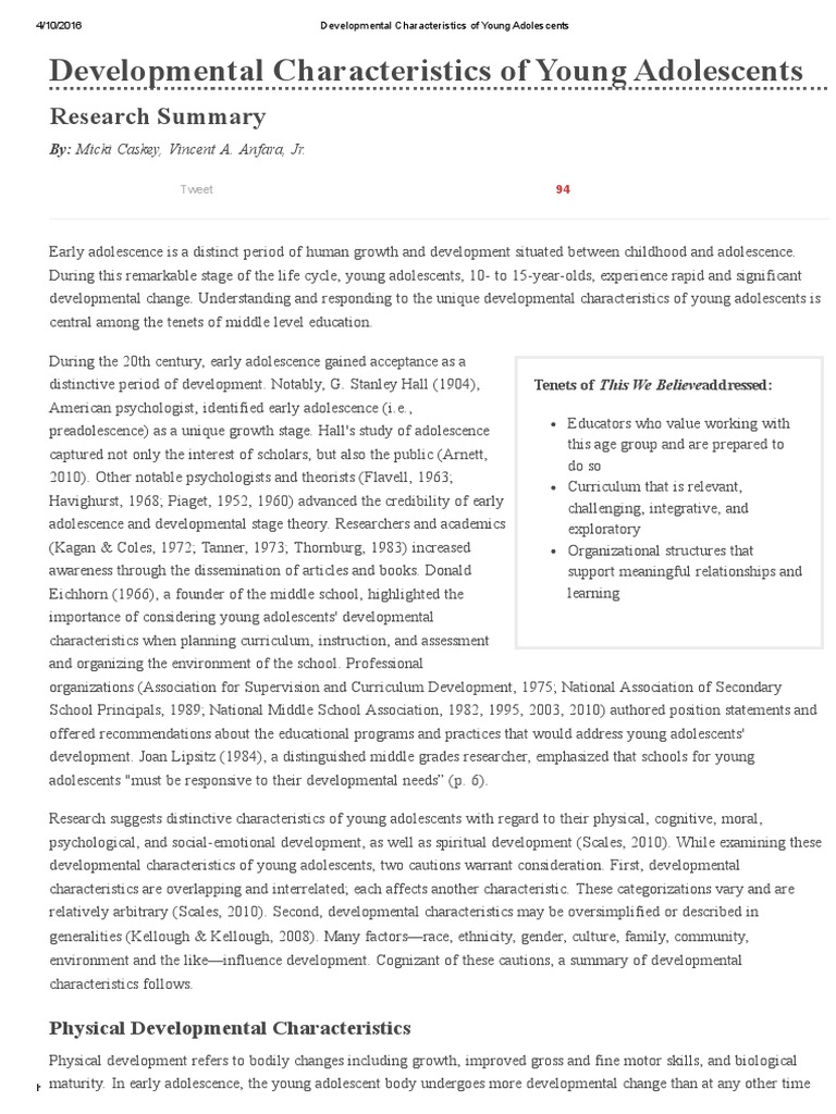 Developmental Characteristics of Young Adolescents | PDF | Adolescence ...