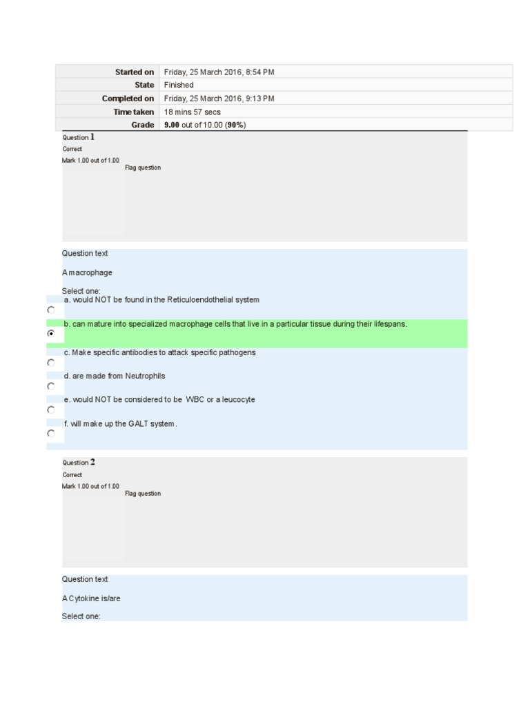 Assessment of Immune System Knowledge: Review of 10 Multiple Choice ...